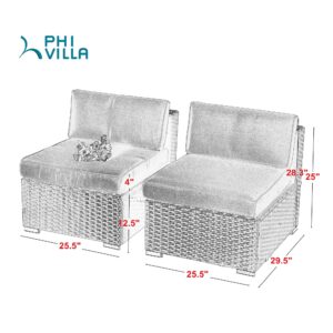 PHI VILLA Outdoor Sectional Furniture Clearance 2 Piece Patio Sofa Set Low-Back Rattan Wicker Additional Seat, Navy Blue