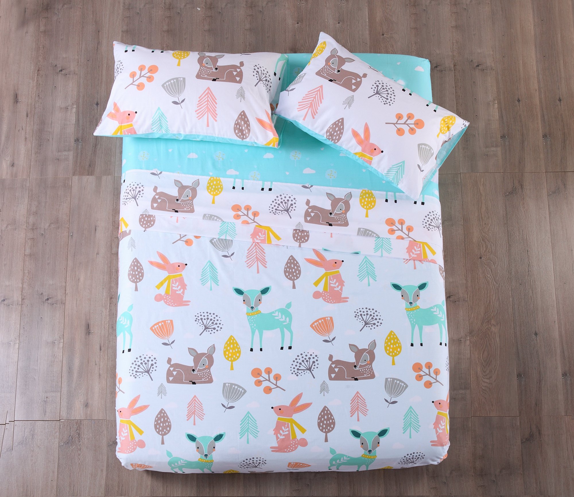 Queen Linens 100% Cotton Sheets Kids Twin Sheets for Kids Girls Boys Teens Deer (Full)