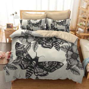 Skull Bedding 3D Digital Printing Death Skull and Flower Cream 100% Brushed Microfiber Bedding 3pc Duvet Cover Sets Queen Size