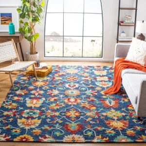 safavieh aspen collection 7' square navy / red apn510n handmade boho wool area rug