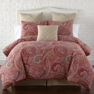 levtex home - spruce red duvet cover set - full/queen duvet cover (90 x 94in.) + two standard pillow cases (26 x 20in.) - paisley pattern - red, tan, grey, burgundy - cotton