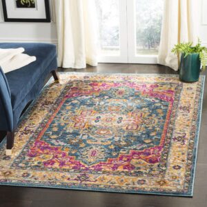 safavieh madison collection area rug - 10' x 14', blue & multi, boho chic medallion distressed design, non-shedding & easy care, ideal for high traffic areas in living room, bedroom (mad202m)