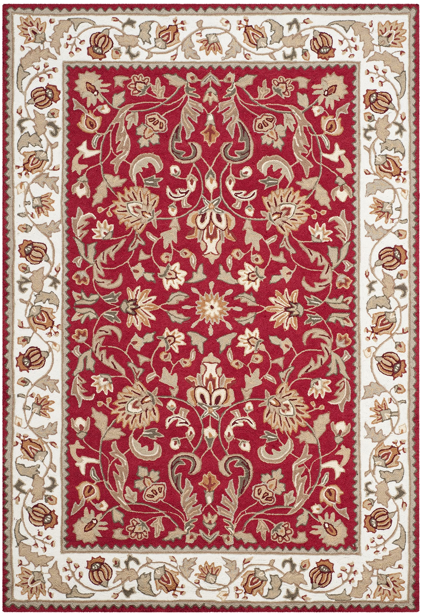 SAFAVIEH Easy Care Collection 6' x 9' Red / Ivory EZC101C Hand-Hooked Oriental Area Rug