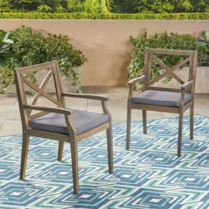 Christopher Knight Home Peter | Outdoor Acacia Wood Dining Chair Set of 2, Grey/Grey Cushion