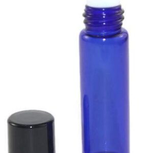 HS HEALTHY SOLUTIONS GLASSWARE 5ml COBALT BLUE Glass Roll On Roller Bottles 144 with Stainless Steel Roller Inserts & Flat Black Screw Caps - Pack of 144 each.