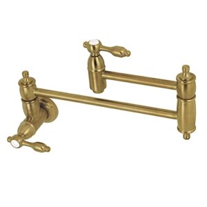 kingston brass ks3107tal wall mount pot filler kitchen faucet, brushed brass