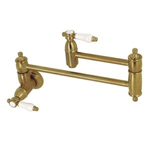 kingston brass ks3107bpl wall mount pot filler kitchen faucet, brushed brass