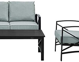 Crosley Furniture Kaplan 3-Piece Outdoor Loveseat Patio Furniture Set, Conversation Sets for Porch, Deck, Oiled Bronze with Mist Cushions