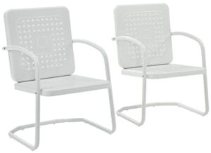 crosley furniture bates 2-piece outdoor chair set, retro metal patio chairs for dining, porch, deck, balcony, white gloss