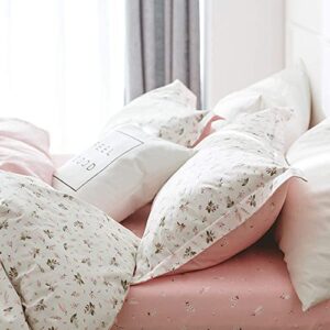 Pink Floral Pillowcases Set 100% Cotton Flower Print Pillow Shams for Kids Girl White Pink Floral Bedding Pillow Covers Fresh Home Decorative Pillowcases Set, Envelope Closure, (2 Pieces,20"×26")