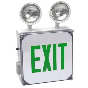 outdoor exit sign emergency light combo with green letters