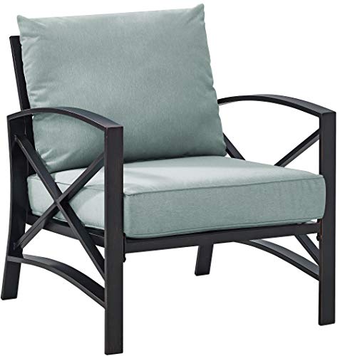 Crosley Furniture Kaplan 3-Piece Outdoor Loveseat Patio Furniture Set, Conversation Sets for Porch, Deck, Oiled Bronze with Mist Cushions