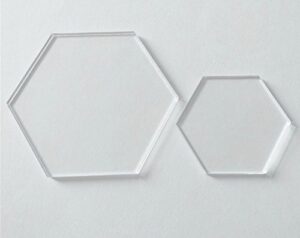 clear acrylic laser cut hexagon sheet, hexagon place cards for table numbers, guest name, food signs and special event decoration and diy accessory (3.0")