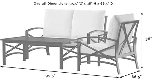 Crosley Furniture Kaplan 3-Piece Outdoor Loveseat Patio Furniture Set, Conversation Sets for Porch, Deck, Oiled Bronze with Mist Cushions