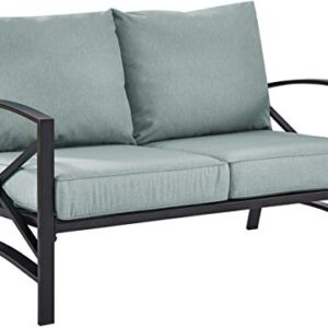 Crosley Furniture Kaplan 3-Piece Outdoor Loveseat Patio Furniture Set, Conversation Sets for Porch, Deck, Oiled Bronze with Mist Cushions