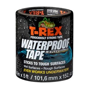 t-rex waterproof tape for wet or rough / dirty surfaces including underwater, leaks, hose repair and more, 4" x 5', black, 1-roll (285987)