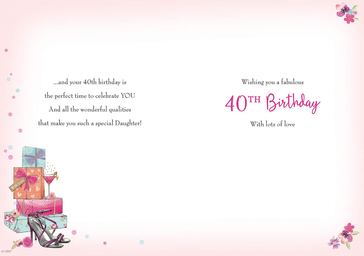 Piccadilly Greetings Traditional Milestone Age Birthday Card Age 40 Daughter - 10 x 7 inches -