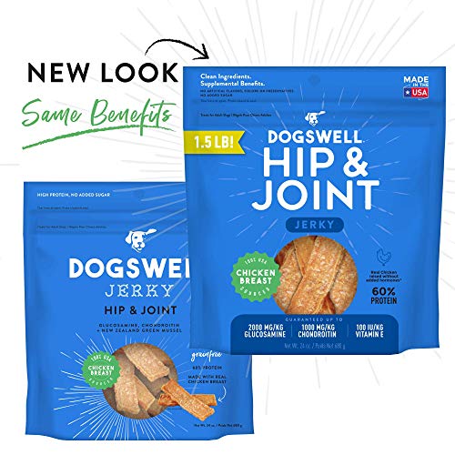 Dogswell Jerky Hip and Joint Dog Treats Grain Free Made in USA Only, Glucosamine and Chondroitin, 24 oz Chicken