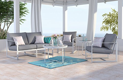 Elle Decor Modern Mirabelle Outdoor Patio Modular Furniture Collection, White or Gold Frame, Ottoman, White