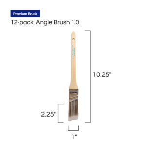 12PK 1 inch Angle Brush Premium Wall/Trim House Paint Brush Set Great for Professional Painter and Home Owners Painting Brushes for Cabinet Decks Fences Interior Exterior & Commercial Paintbrush.