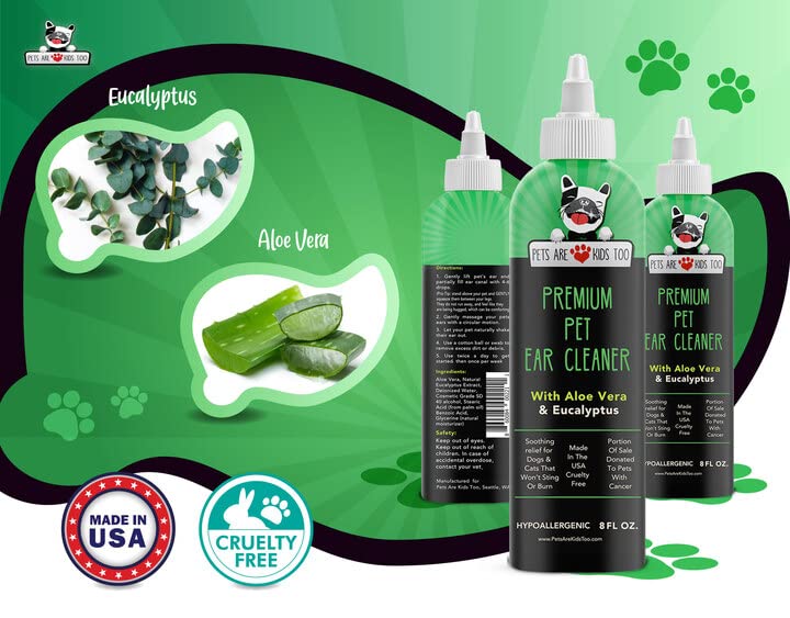 Cat & Dog Ear Cleaner Solution - Itch Relief for Dogs and Cats - Clear, No Mess Formula, Pet Ear Cleaner with Aloe Vera & Eucalyptus (1 btl)