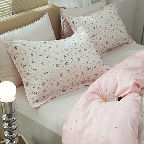 Pink Floral Pillowcases Set 100% Cotton Flower Print Pillow Shams for Kids Girl White Pink Floral Bedding Pillow Covers Fresh Home Decorative Pillowcases Set, Envelope Closure, (2 Pieces,20"×26")