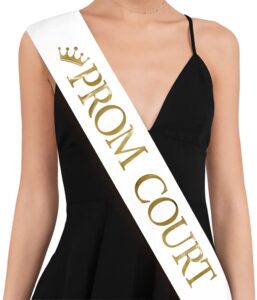 "prom court" sash - set of 2 - school dance graduation party school party accessories, white with gold print …