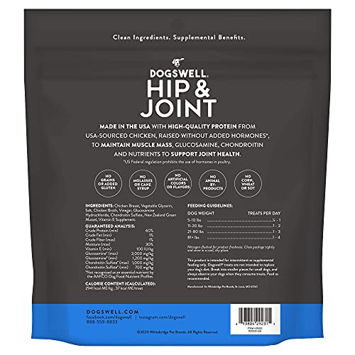 Dogswell Jerky Hip and Joint Dog Treats Grain Free Made in USA Only, Glucosamine and Chondroitin, 24 oz Chicken