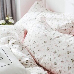 pink floral pillowcases set 100% cotton flower print pillow shams for kids girl white pink floral bedding pillow covers fresh home decorative pillowcases set, envelope closure, (2 pieces,20"×26")