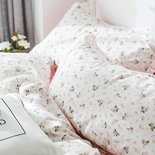 Pink Floral Pillowcases Set 100% Cotton Flower Print Pillow Shams for Kids Girl White Pink Floral Bedding Pillow Covers Fresh Home Decorative Pillowcases Set, Envelope Closure, (2 Pieces,20"×26")