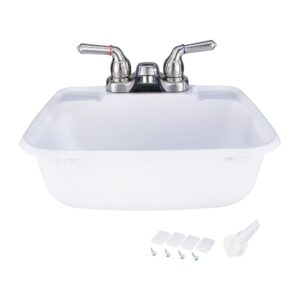 recpro rv rectangle bathroom sink (white) w/brushed nickel teapot faucet | rv lavatory sink w/faucet | camper sink