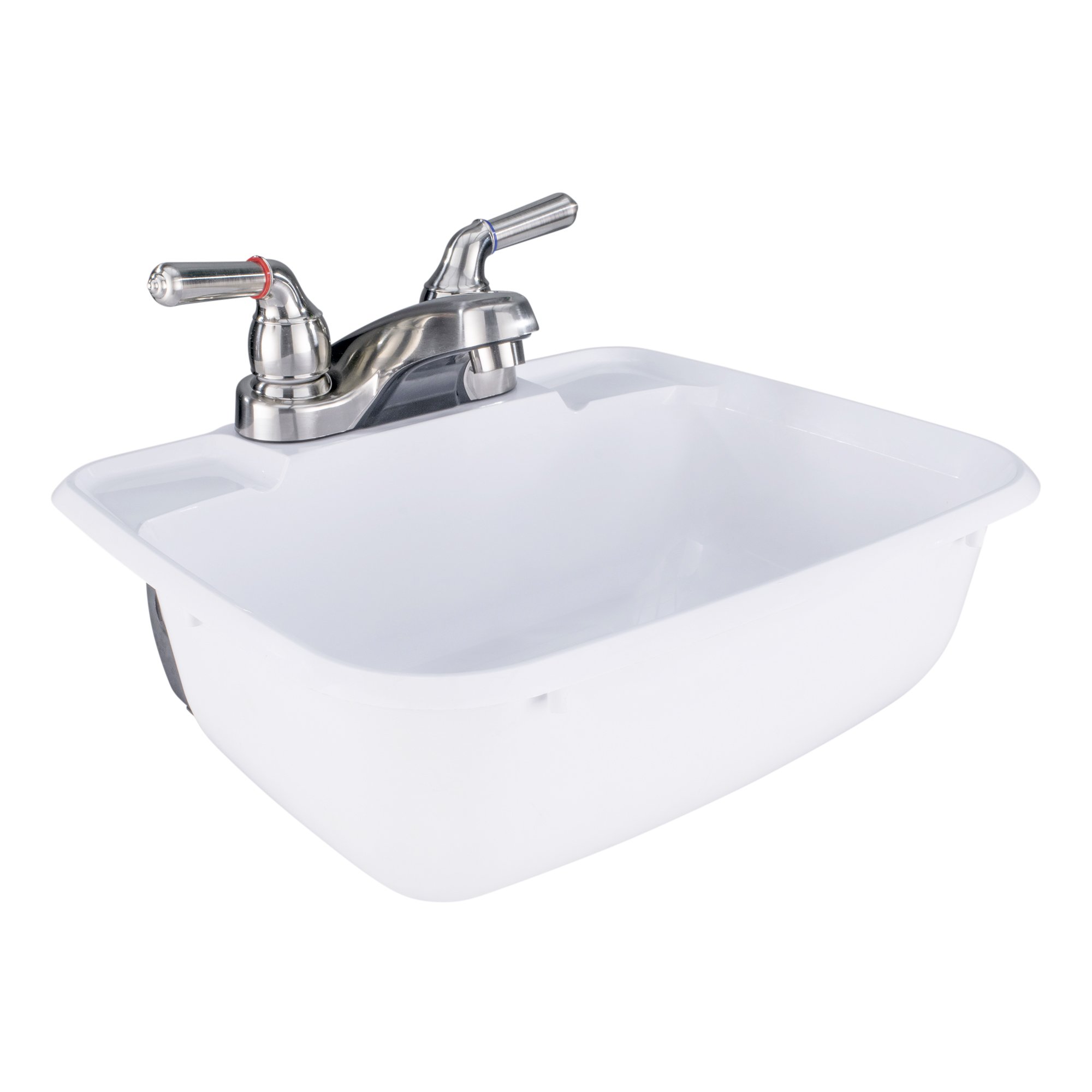 RecPro RV Rectangle Bathroom Sink (White) w/Brushed Nickel Teapot Faucet | RV Lavatory Sink w/faucet | Camper Sink