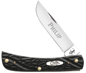 personalized case rough black sod buster jr pocket knife - free laser engraving