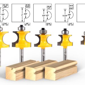 YONICO Bullnose Beading Router Bits Set 5 Bit 1/4-Inch Shank 13516q