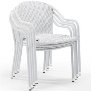 pemberly row outdoor all weather wicker resin patio stackable chair in white (set of 4)