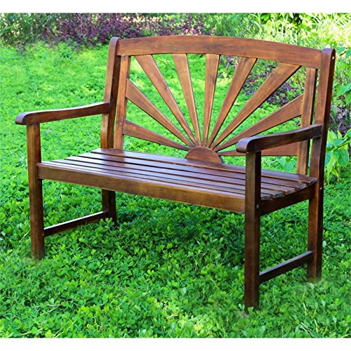 Pemberly Row 36" H Transitional Acacia Wood Outdoor Patio Bench, Assembly Required, Comfortable and Stable, for Patios and Gardens, in Brown Finish