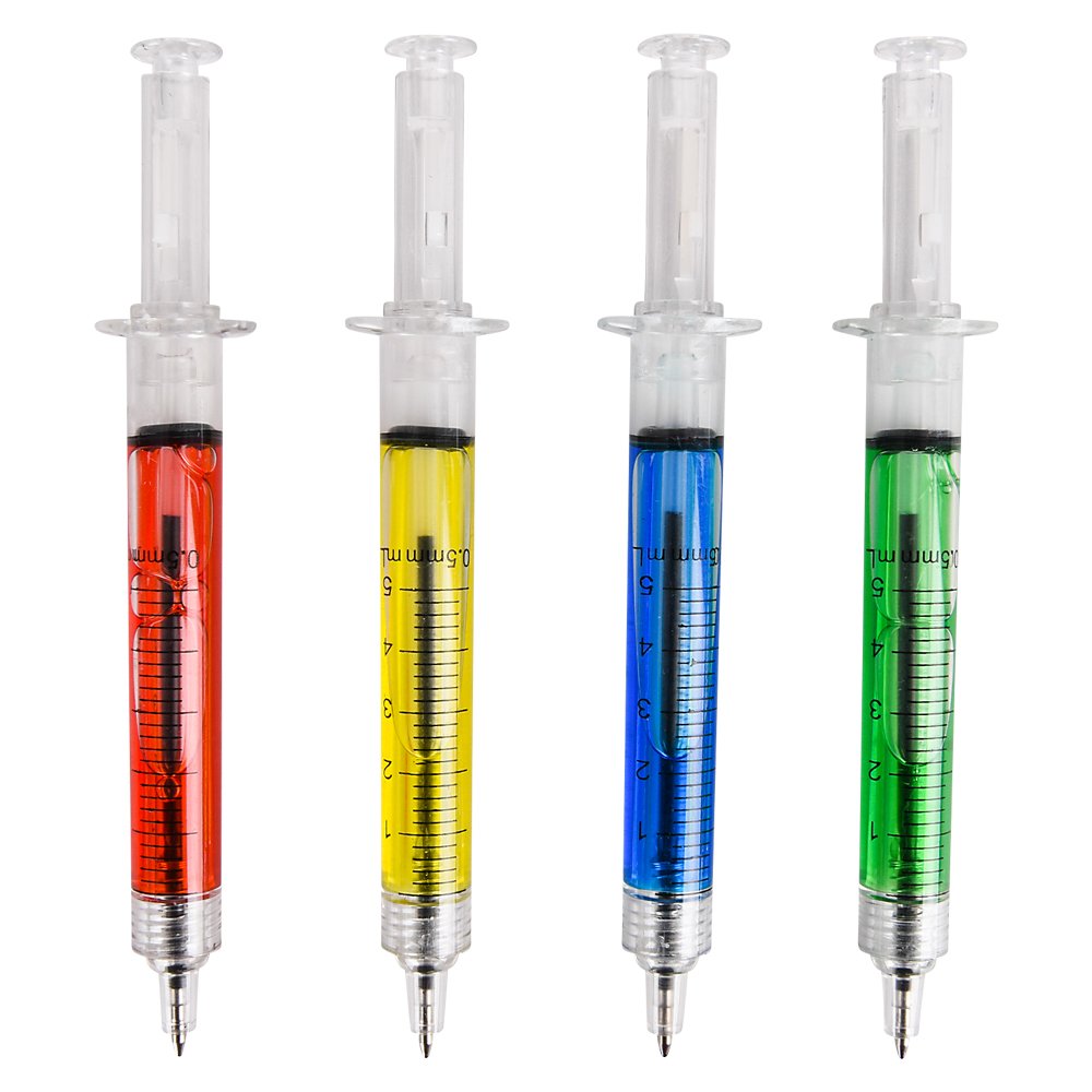 Bedwina Syringe Pens - (Bulk Pack of 24) Retractable Fun Multi Color Novelty Pen for Nurses, Nursing Student School Supplies, Birthdays, Stocking Stuffers and Toy Party Favor Gifts