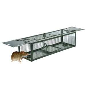 humane animal live cage rat cage trap with 2 doors for mice hamsters chipmunks rodents gopher control 15.2"x4.9"x4.2".