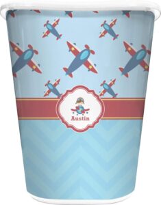 rnk shops personalized airplane theme waste basket - double sided (black)