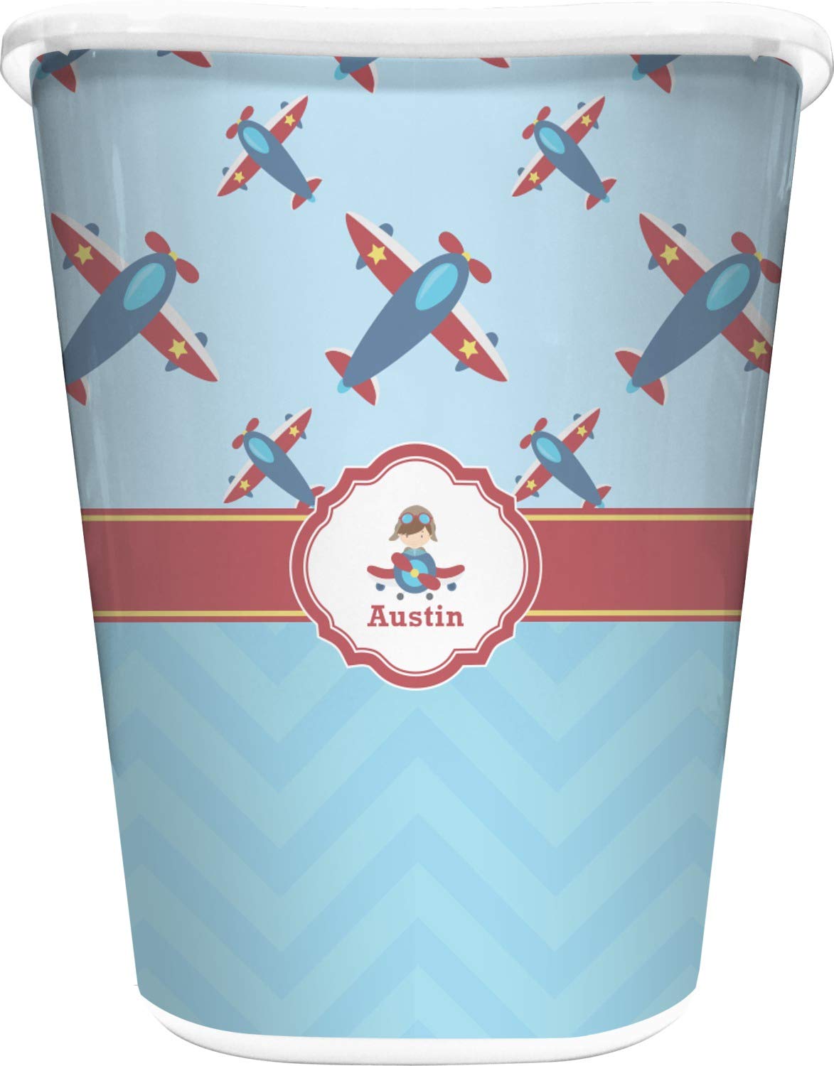 RNK Shops Personalized Airplane Theme Waste Basket - Double Sided (Black)