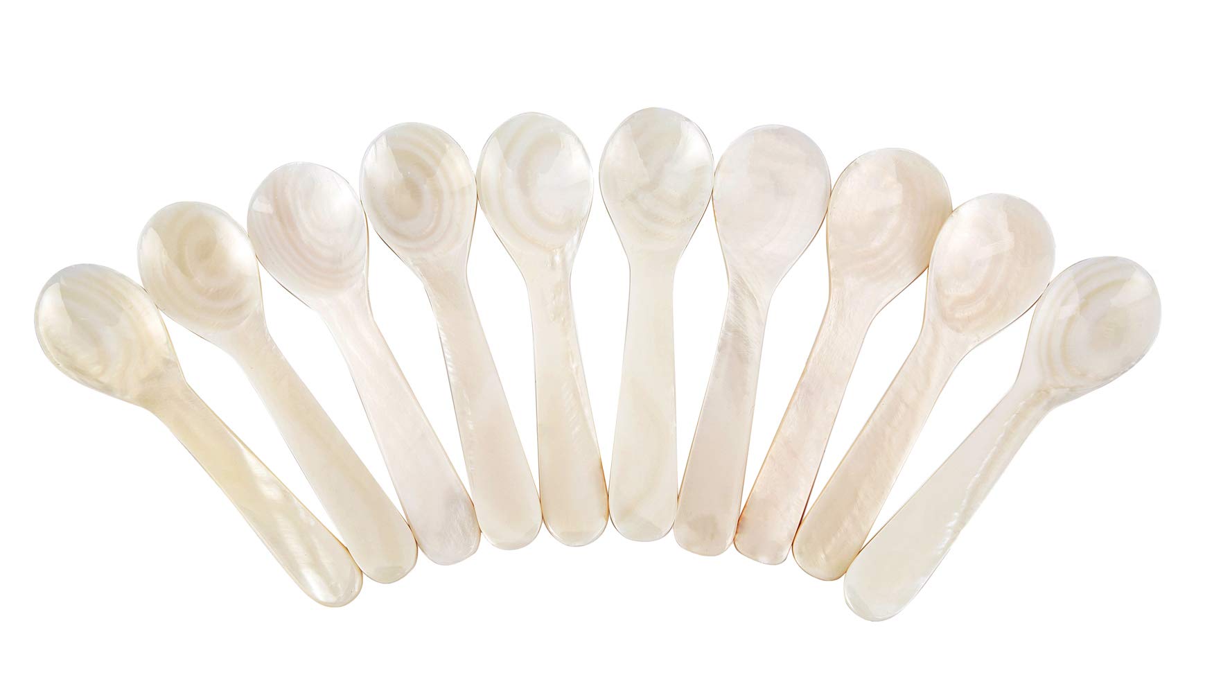 DUEBEL Set of 10 White Mother of Pearl 3.55′′ Caviar Spoons for Caviar, Egg, Coffee Serving (White, 9cmx2.4cm)