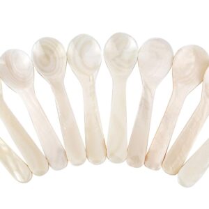 DUEBEL Set of 10 White Mother of Pearl 3.55′′ Caviar Spoons for Caviar, Egg, Coffee Serving (White, 9cmx2.4cm)