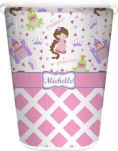 rnk shops personalized princess & diamond print waste basket - double sided (white)