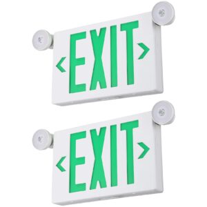 torchstar green led exit sign with emergency lights, ul 924, emergency exit light with battery backup, adjustable heads, fire exit sign with lights, double face, ac 120/277v, damp location, pack of 2