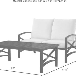 Crosley Furniture Kaplan 2-Piece Outdoor Coffee Table and Loveseat Patio Furniture Set for Porch, Deck, Oiled Bronze with Oatmeal Cushions