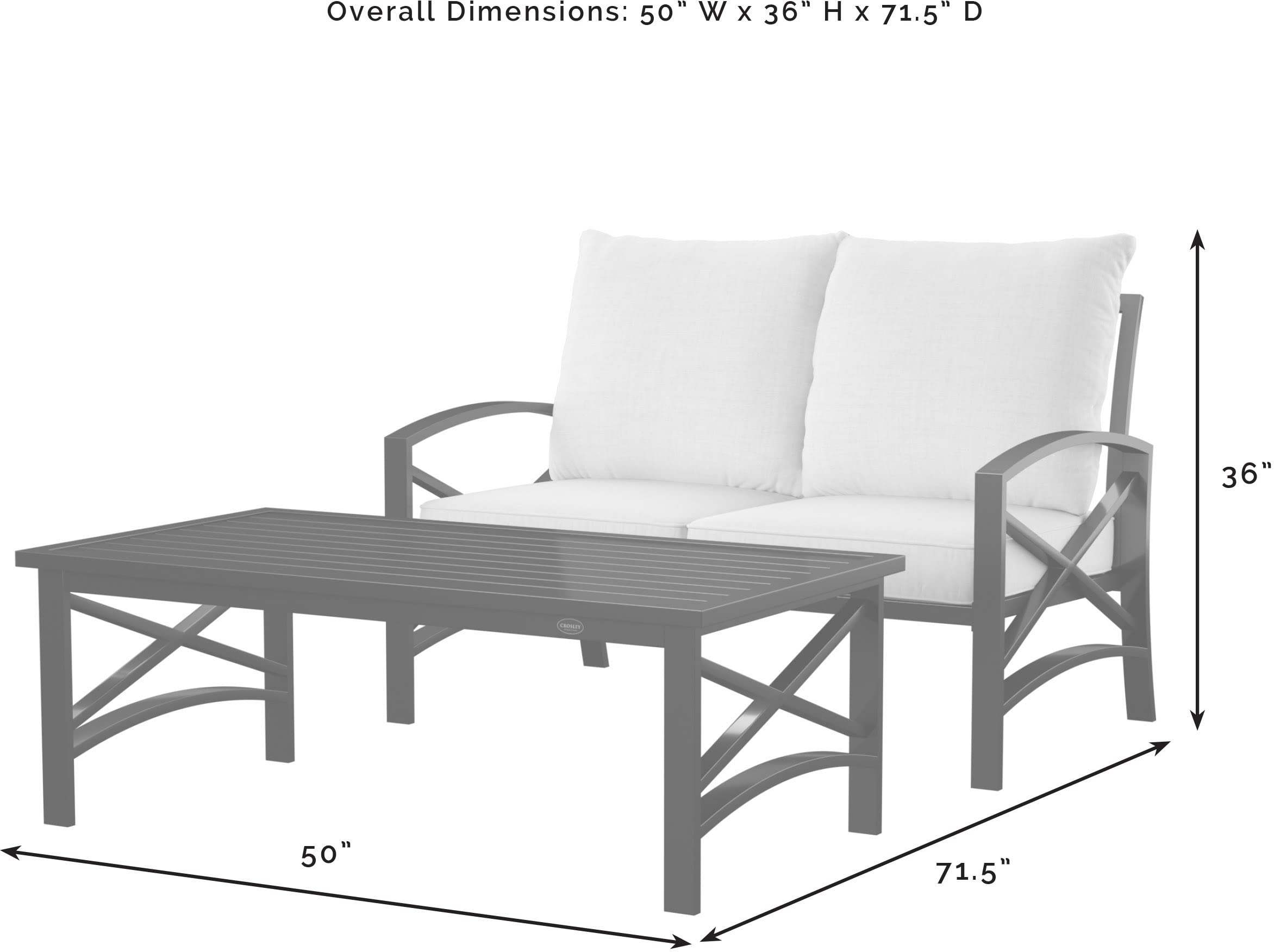 Crosley Furniture Kaplan 2-Piece Outdoor Coffee Table and Loveseat Patio Furniture Set for Porch, Deck, Oiled Bronze with Oatmeal Cushions