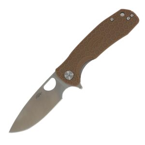 western active honey badger small pocket knife edc drop point folding utility knife 2.8" steel blade, reversible pocket clip, folding pocket knife - (2.6oz) drop point small tan hb1022