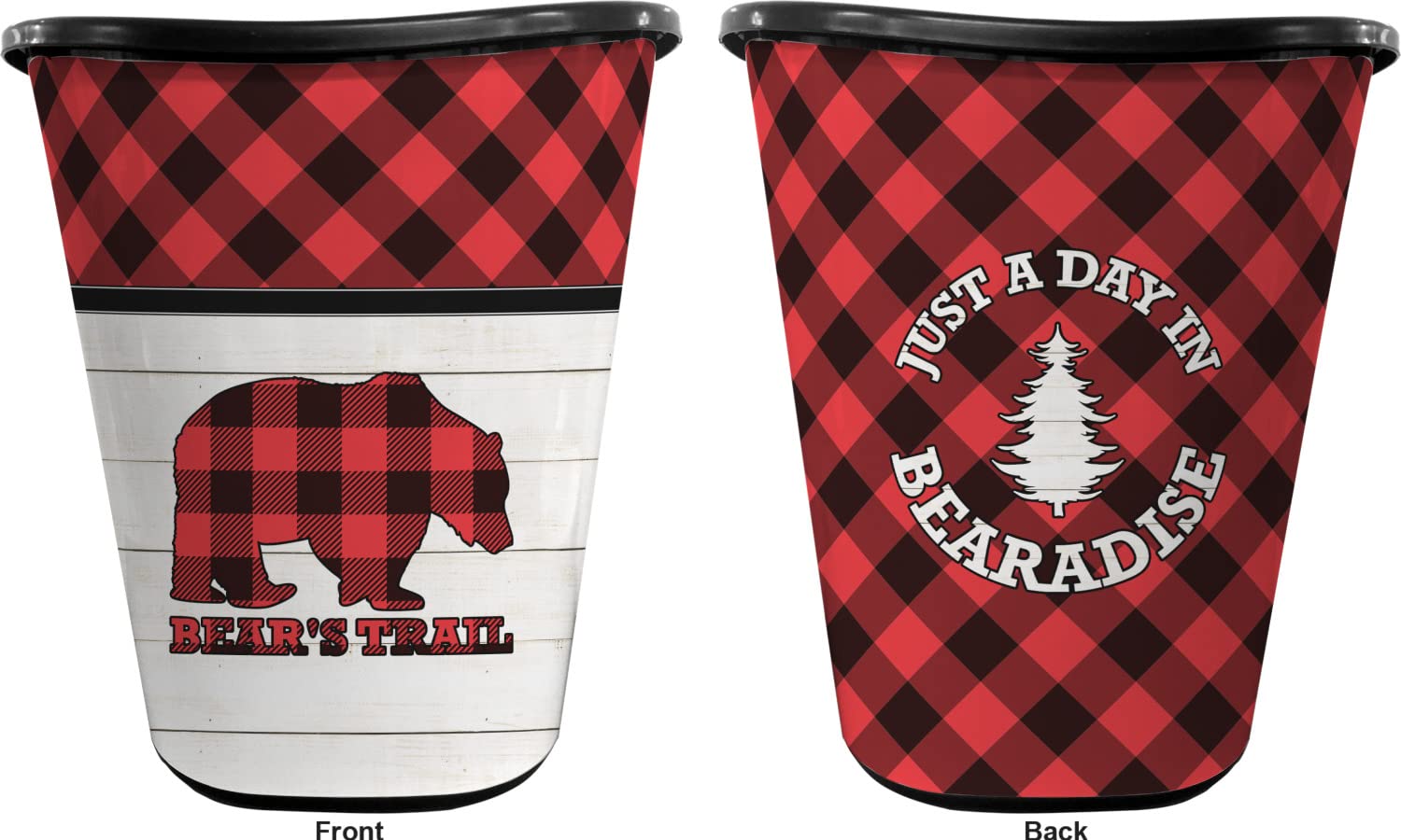 RNK Shops Personalized Lumberjack Plaid Waste Basket - Double Sided (Black)