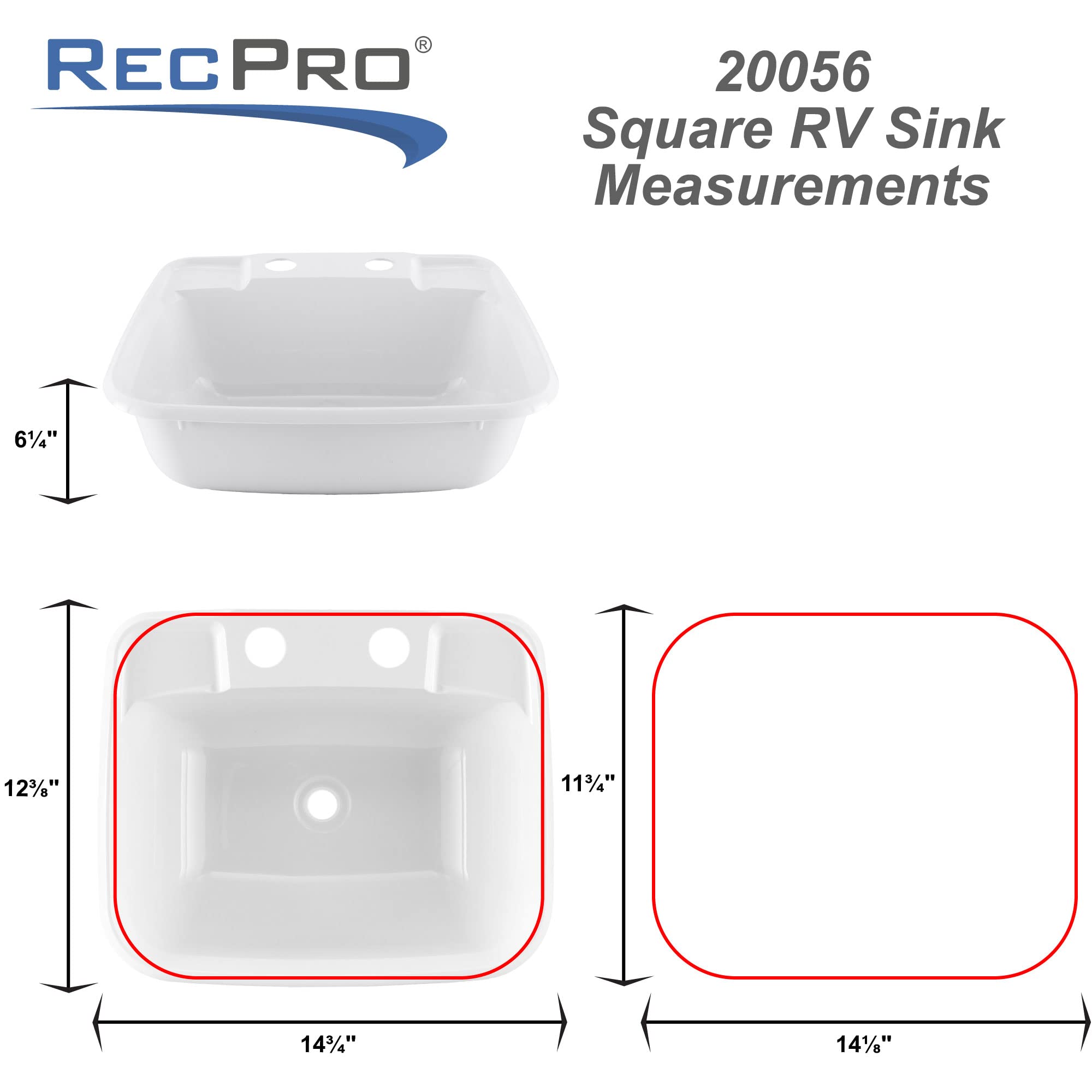 RecPro RV Rectangle Bathroom Sink (White) w/Brushed Nickel Teapot Faucet | RV Lavatory Sink w/faucet | Camper Sink