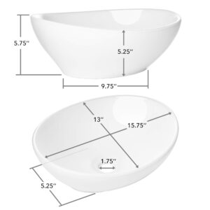 Miligoré 16" x 13" Oval White Ceramic Vessel Sink - Modern Egg Shape Above Counter Bathroom Vanity Bowl